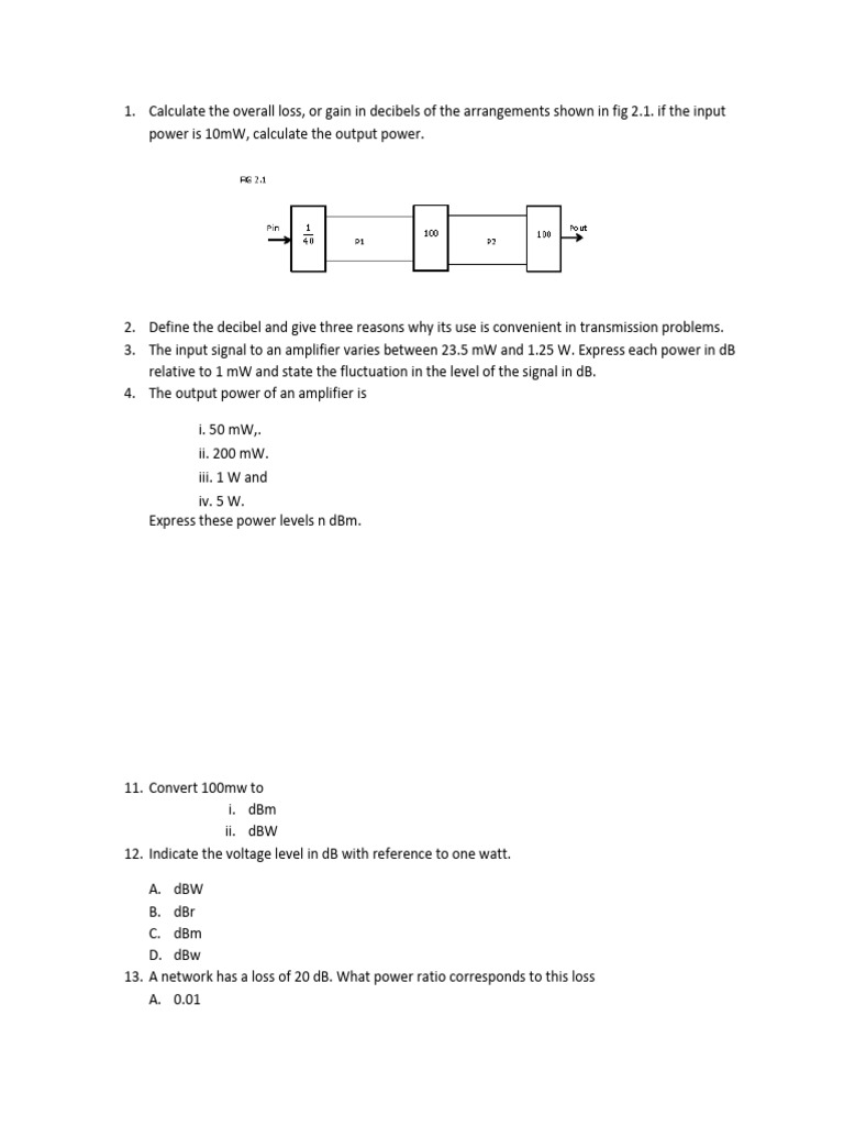 Chapter 1 Practice Questions | PDF | Decibel | Electrical Engineering