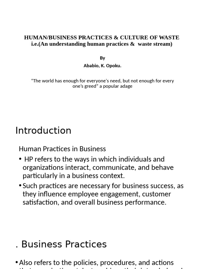 Lecture .. Human Practices and Waste Stream 25 | PDF | Climate Change ...