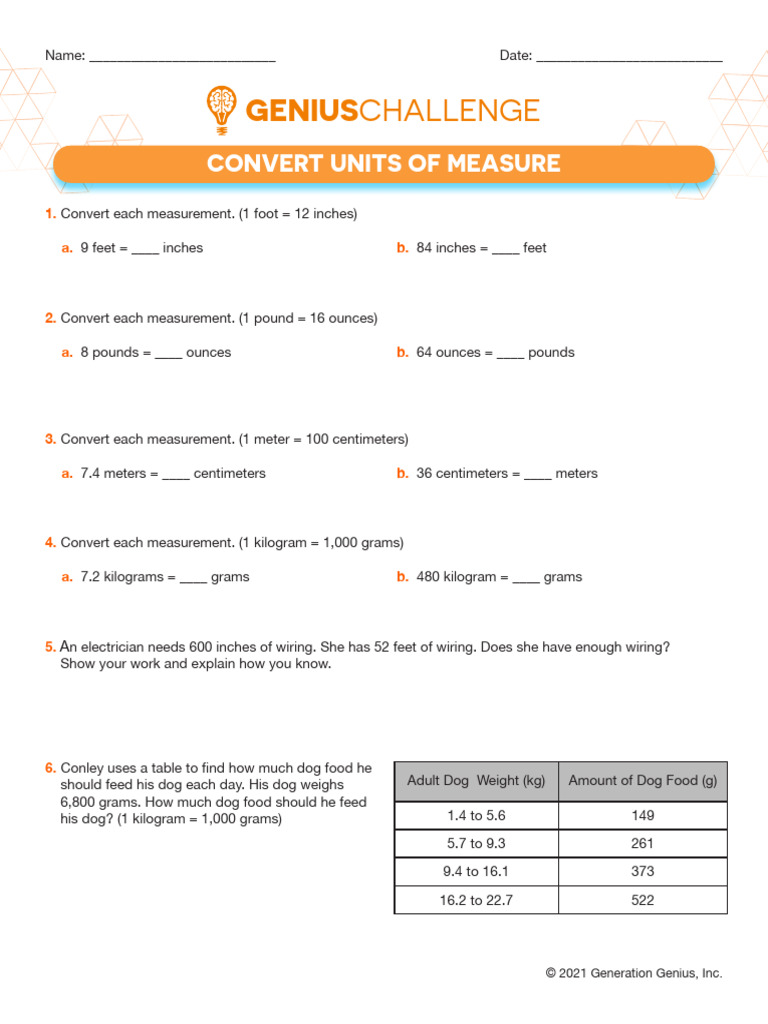 GG - Convert Units of Measure - Quiz 1 | PDF