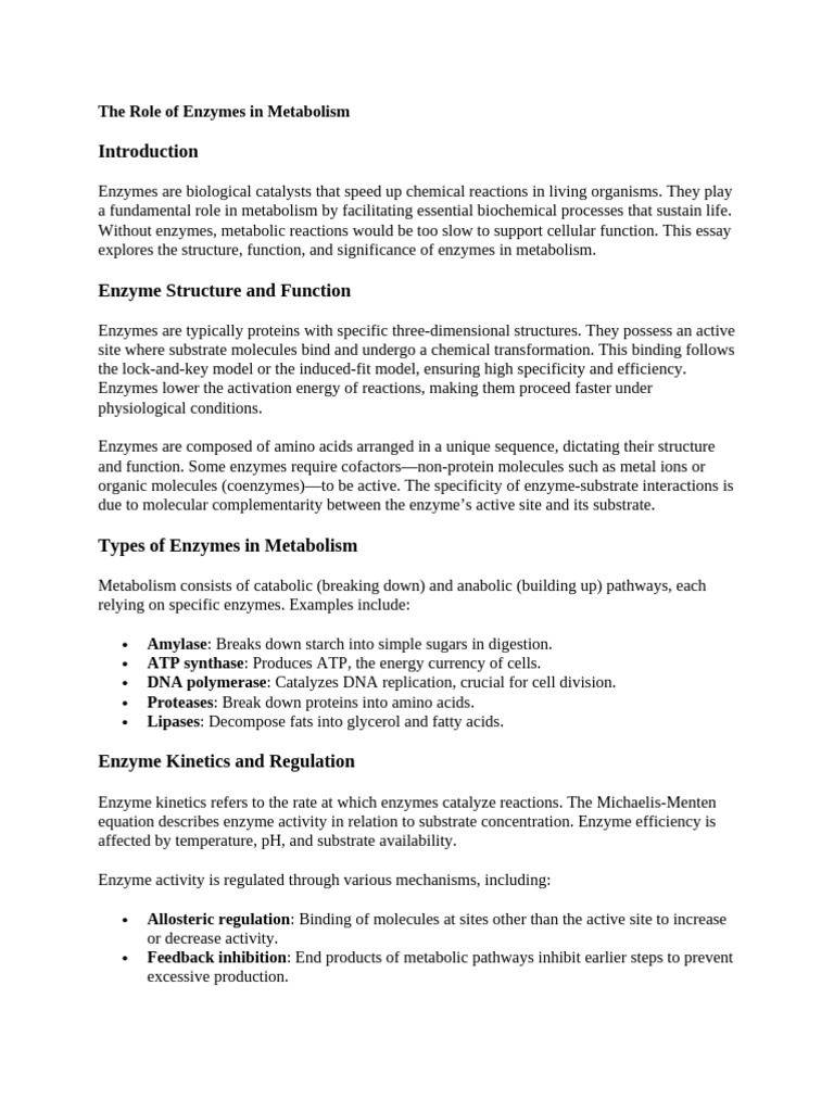 The Role of Enzymes in Metabolismm | PDF | Enzyme | Metabolism