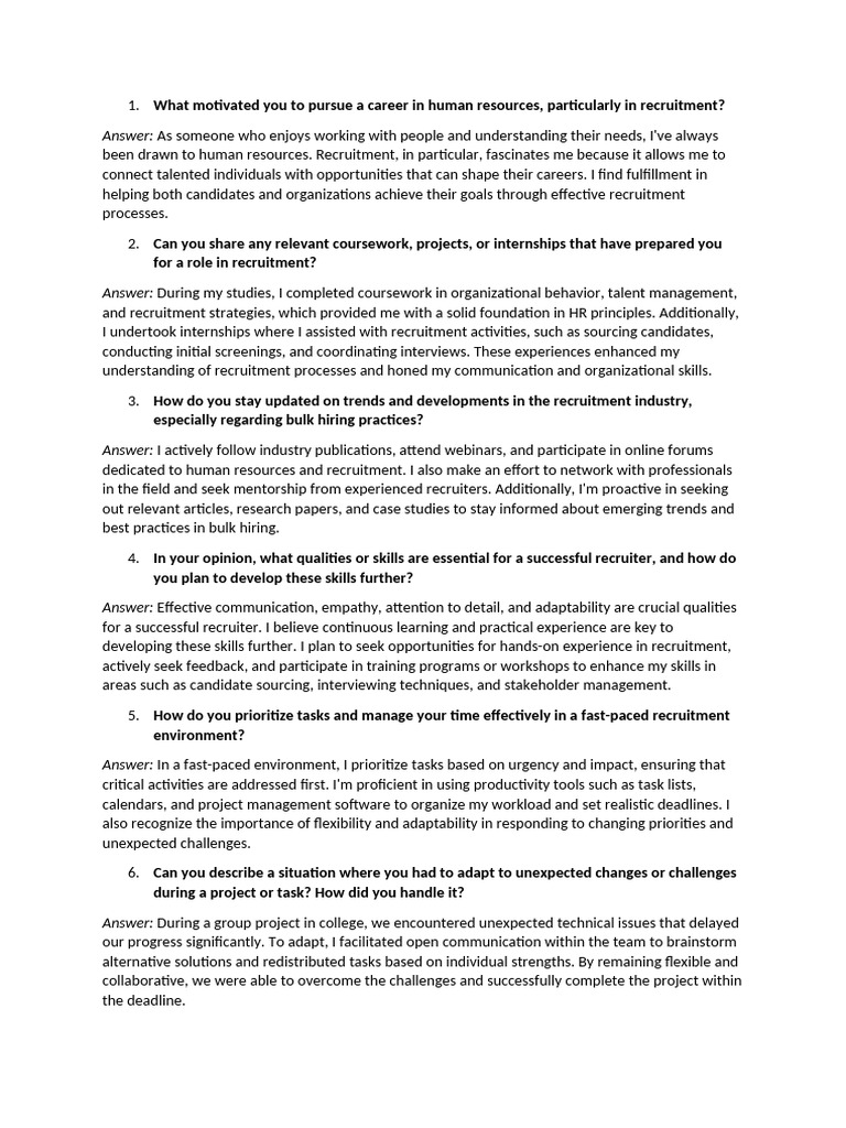 HR Interview Questions | PDF | Recruitment | Human Resources