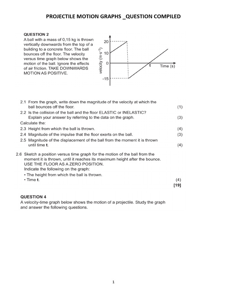 Projectile Motion Graphs Questions and Memo Combined | PDF