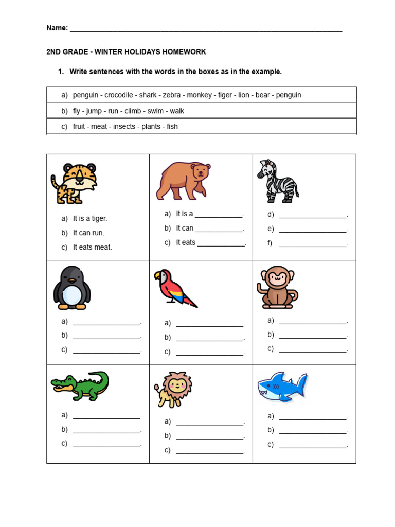 2nd Grade Winter Homework Activities | PDF | Organisms | Zoology