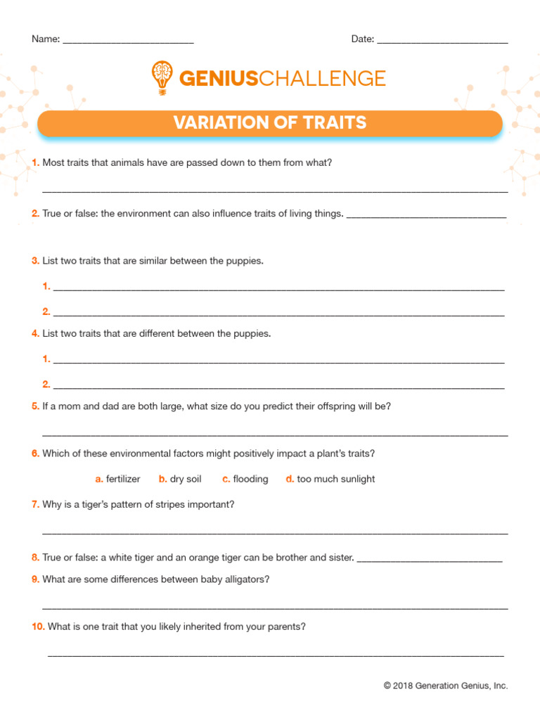 Genius Challenge Variation of Traits - CW 1 | PDF