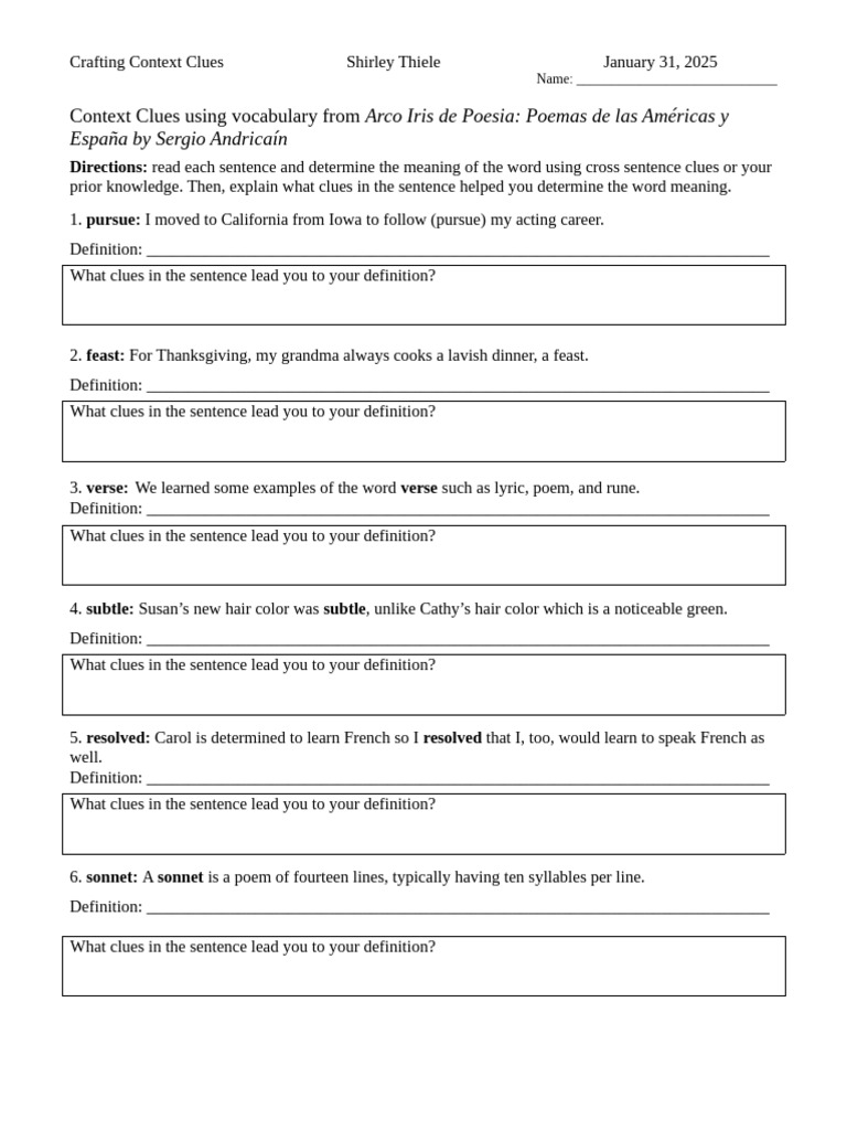 context-clues-worksheet-2-6 | PDF | Reading Comprehension | Behavior ...