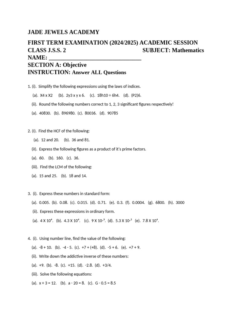 JSS 2 Mathematics Theory | PDF