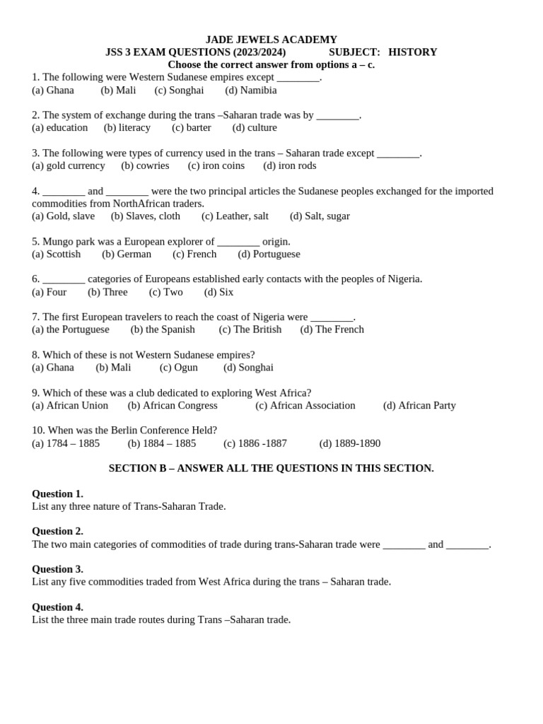 JSS 3 History (First Term) | PDF