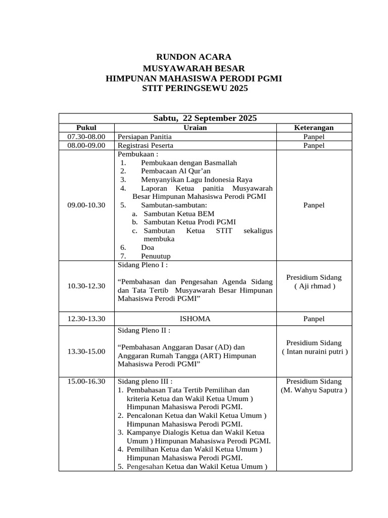 Susunan Acara Mubes | PDF
