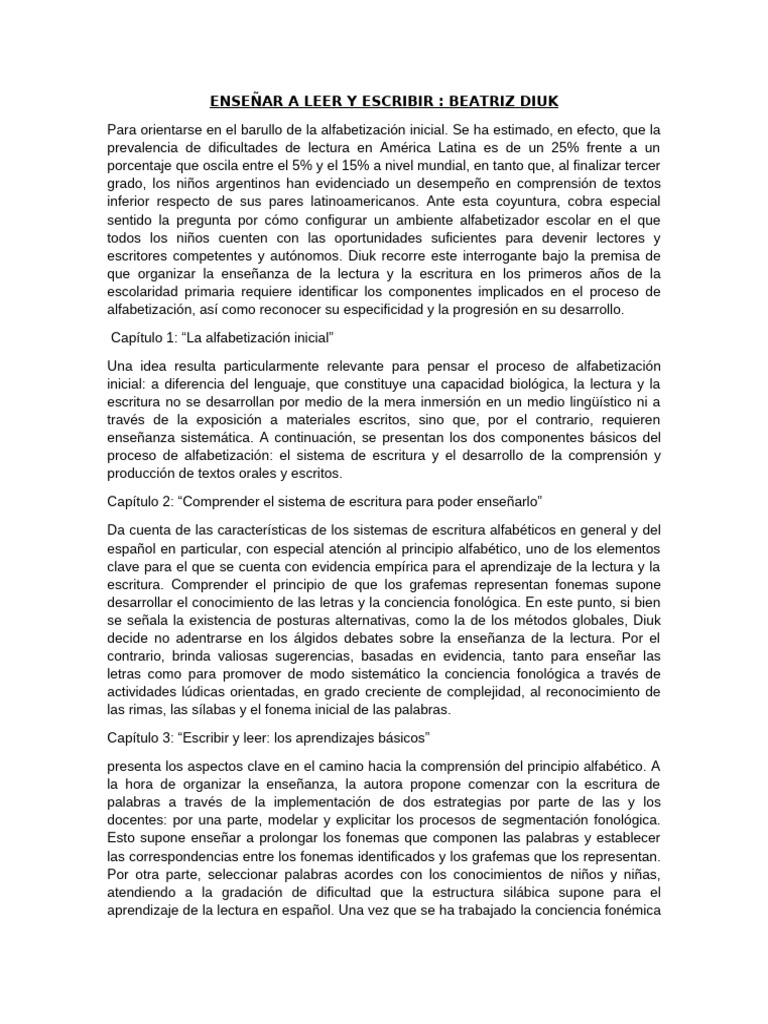 Enseñar a leer y escribir: Diuk | PDF | Literatura | Enseñando