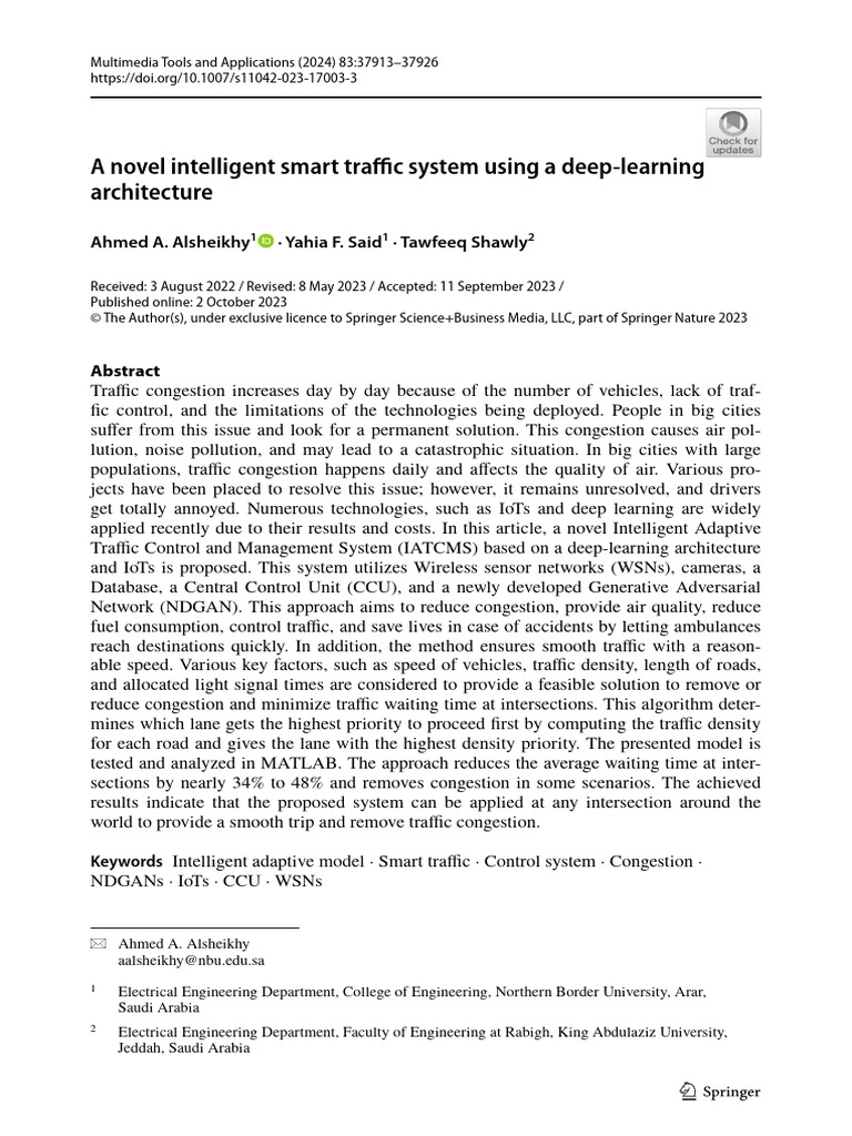 A Novel Intelligent Smart Traffic System Using A Deep Pdf Traffic Traffic Congestion