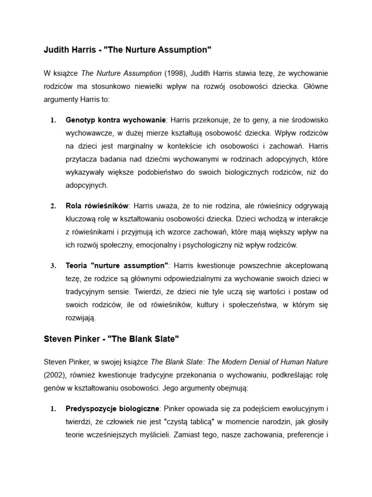 Judith Harris Stephen Pinker - Notatki | PDF