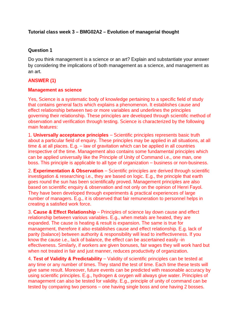 Tutorial Class Week 3 Chapter 3 Evolution of Managerial Thought | PDF | Strategic Management ...