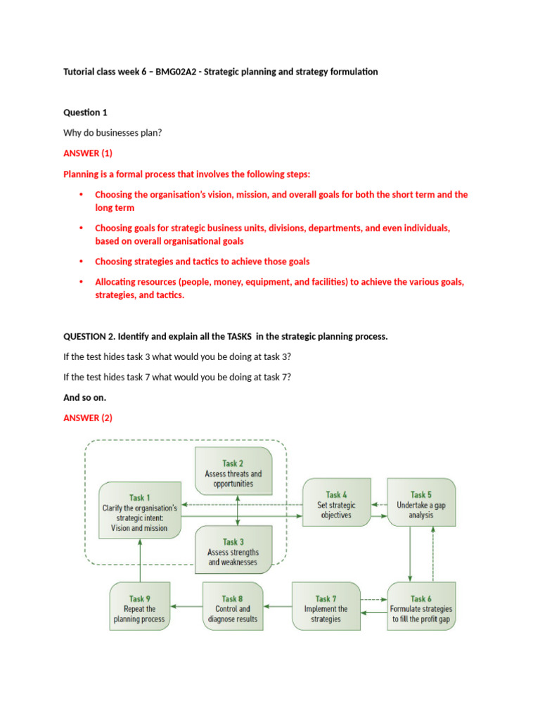 Tutorial Class Week 6 Chapter 6 Strategic Planning and Strategy ...