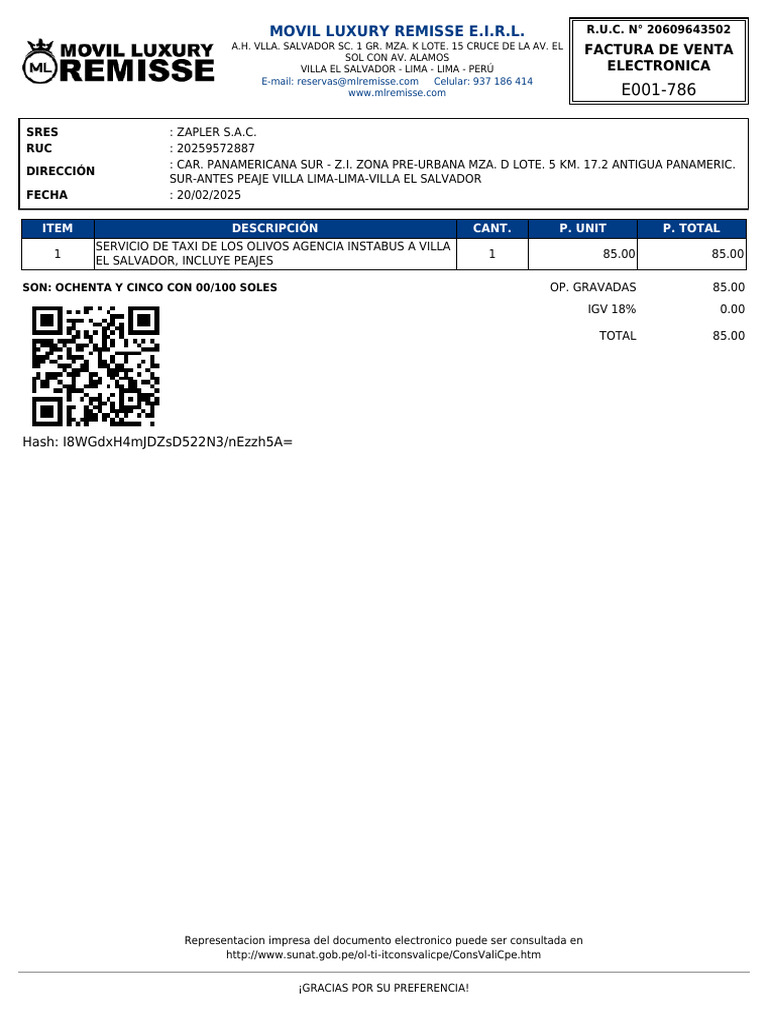 Pdf-Factura E001-786 20259572887 | PDF