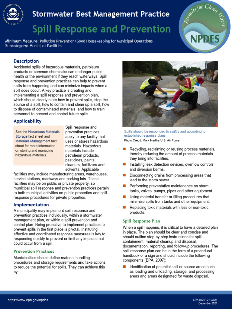 BMP Spill Response and Prevention | PDF | Stormwater | Oil Spill