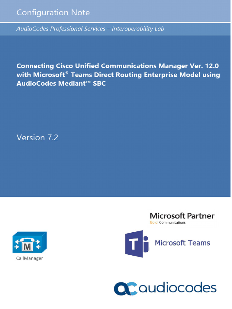 Connecting Cisco Cucm With Teams Direct Routing Enterprise Model Using Mediant SBC Configuration ...