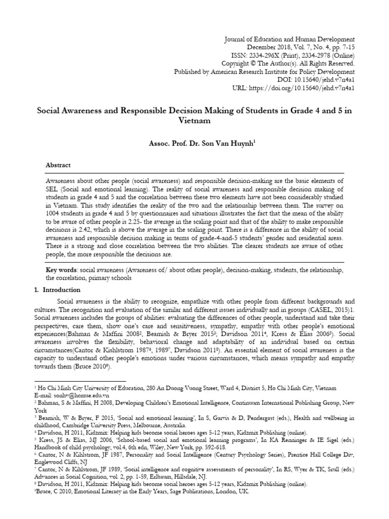 Bài Báo - Social Awareness and Responsible Decision Making of Students ...