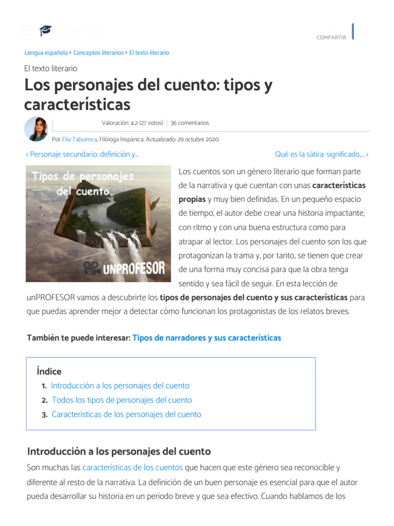 Tipos y características de personajes en cuentos | PDF | Cuentos ...