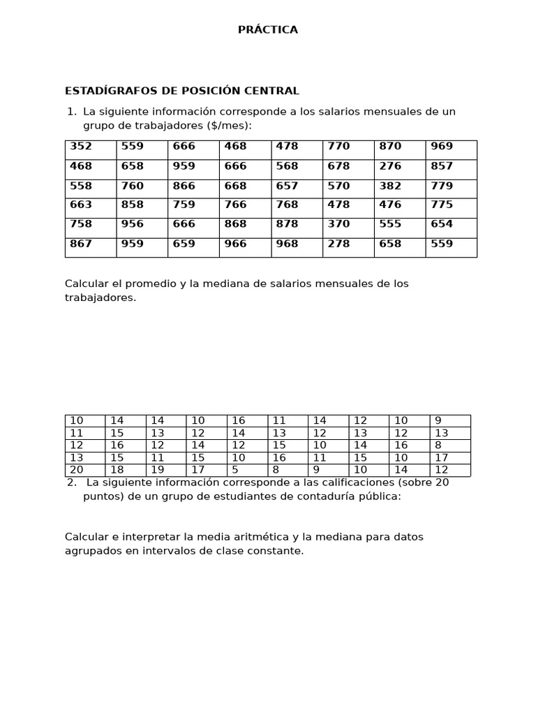 Práctica de Estadistica | PDF | Mediana | Estadísticas descriptivas