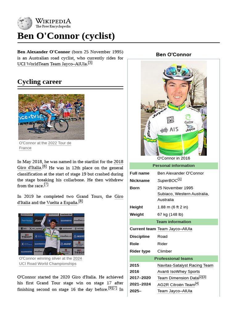 Ben_O'Connor_(cyclist) | PDF | Grand Tour (Cycling) | Road Bicycle Racing