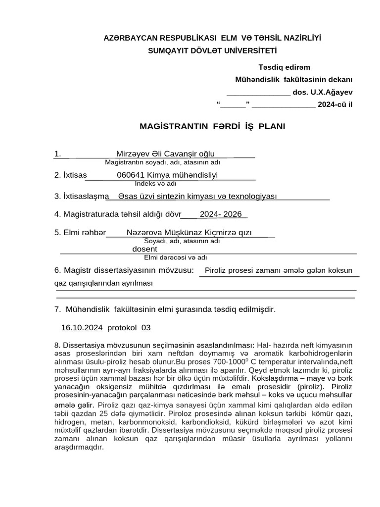 Magistr Fərdi plan Əli Mirzəyev22 | PDF