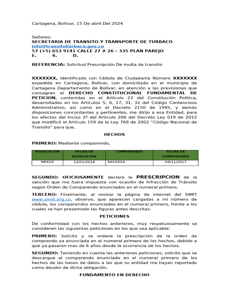 Modelo Prescripcion de Multas | PDF | Petición | Jurisdicción