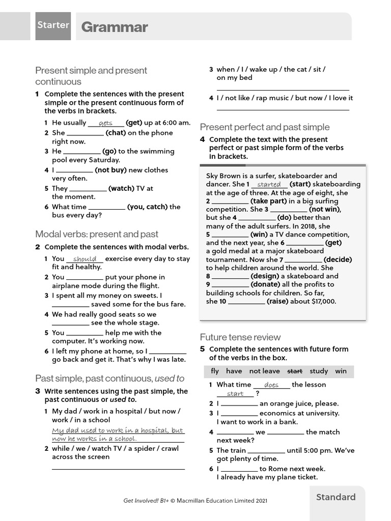 GI B1PLUS Starter Grammar Standard | PDF | Linguistics | Grammar