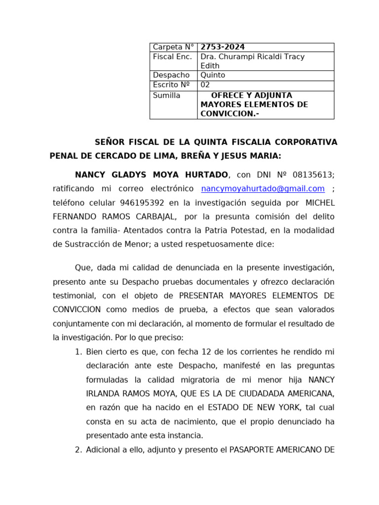 Pruebas en Caso de Sustracción de Menor | PDF | Gobierno