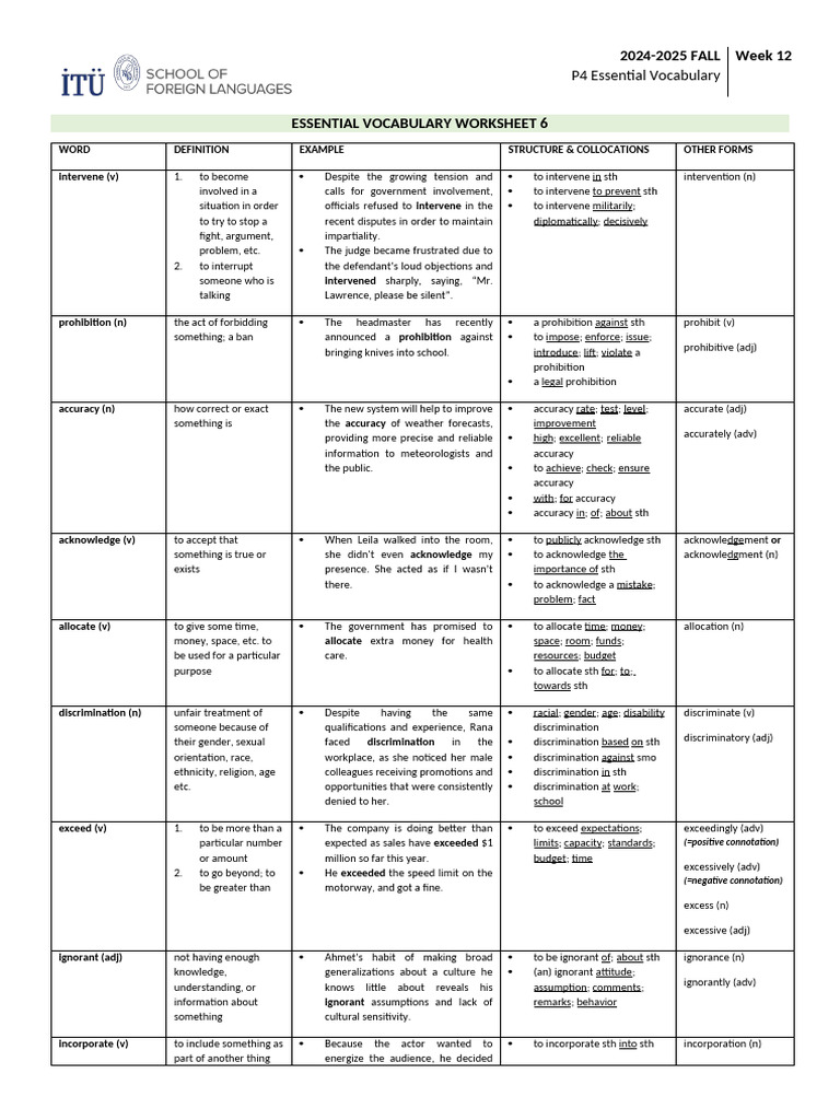 P4-F 2024-2025 Essential Vocabulary Worksheet 06 | PDF | Discrimination ...