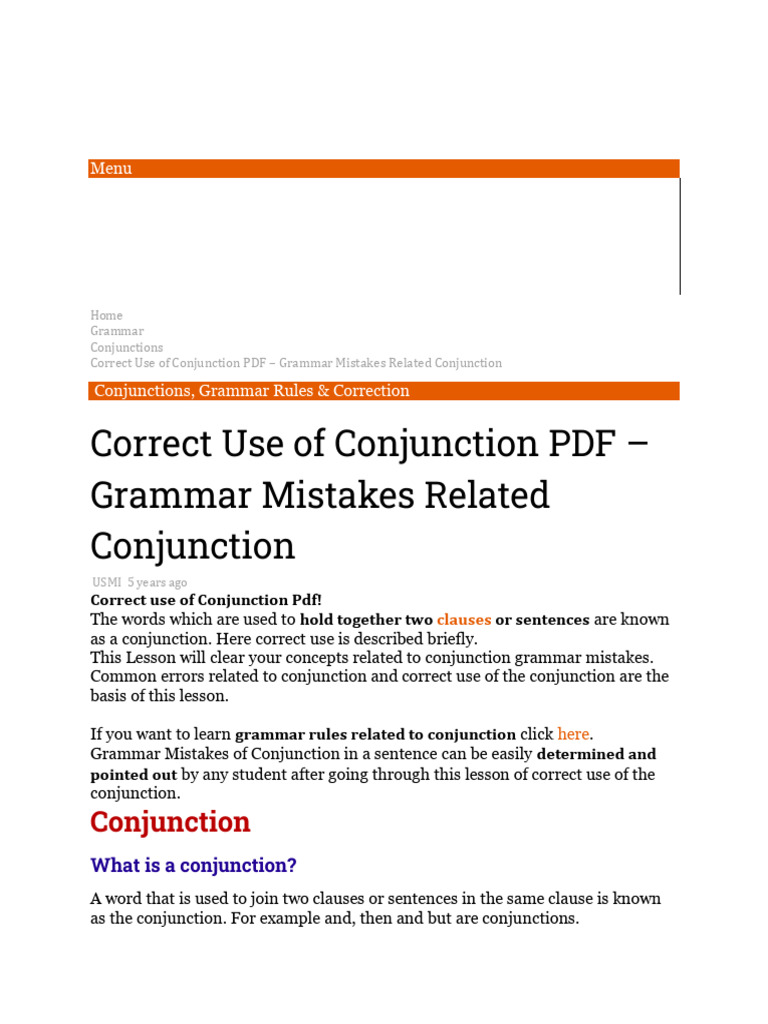 Correct Use of Conjunction PDF Grammar Mistakes Related Conjunction | PDF | English Language | Word