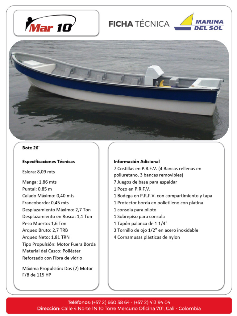 Bote de 26' con Especificaciones Técnicas | PDF