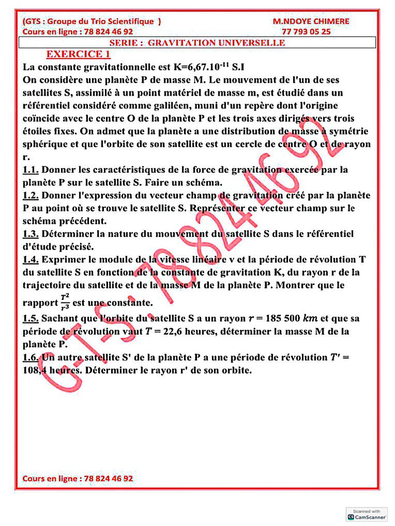 Exo1,2,3 GRAVITATION GTS M.NDOYE CHIMÈRE | PDF