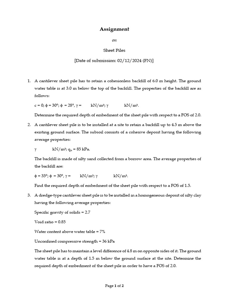 Sheet Pile Embedment Calculations | PDF | Deep Foundation | Earth Sciences