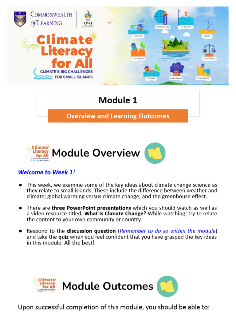 Climate Literacy For All Module 1 Overview and Outcomes 2 | PDF