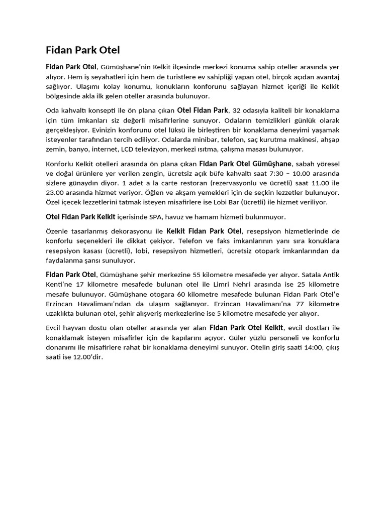 300 - Fidan Park Otel | PDF
