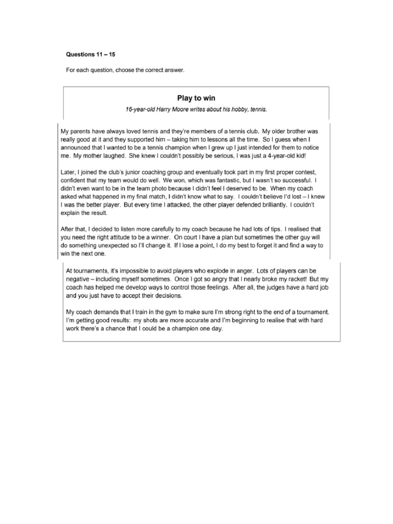 PET READING PRACTICE | PDF