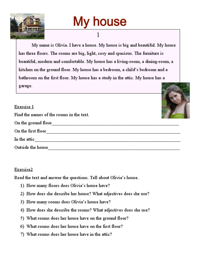 My House: Reading Comprehension Exercises | PDF | Bedroom | Bathroom