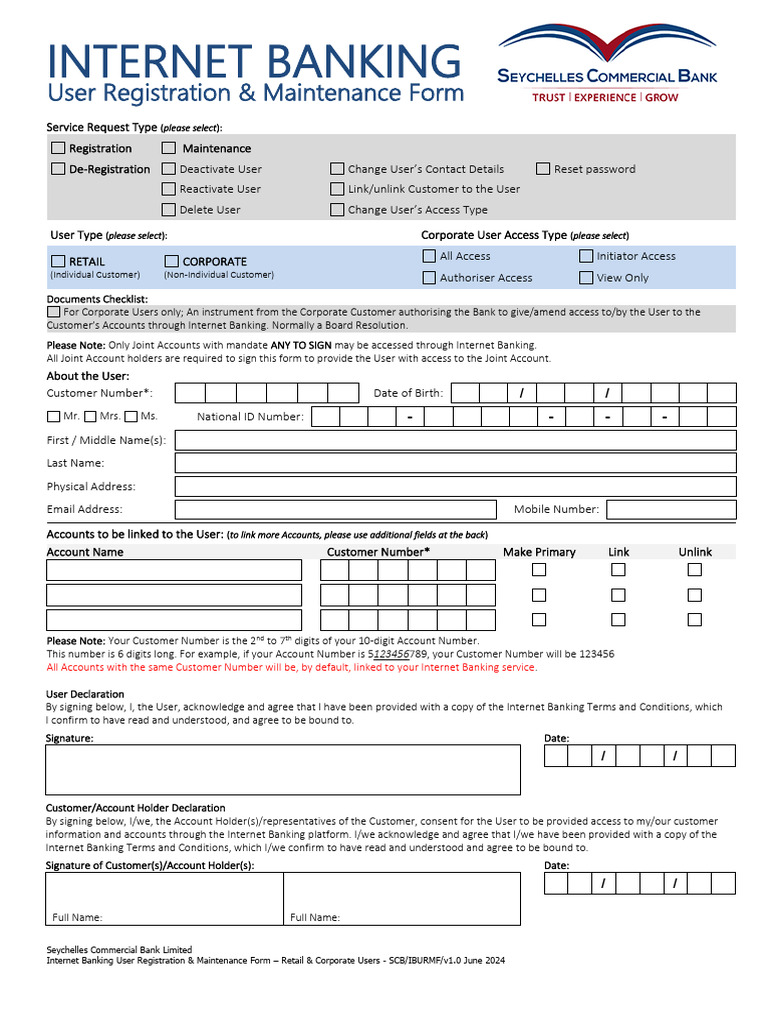 Individual Internet Banking Registration Form + Terms & Conditions ...