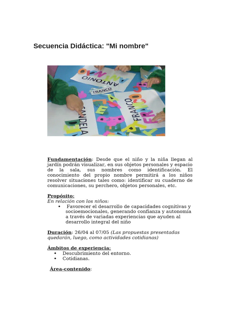 Secuencia Didáctica Mi Nombre | PDF | Ciencia cognitiva | Aprendizaje