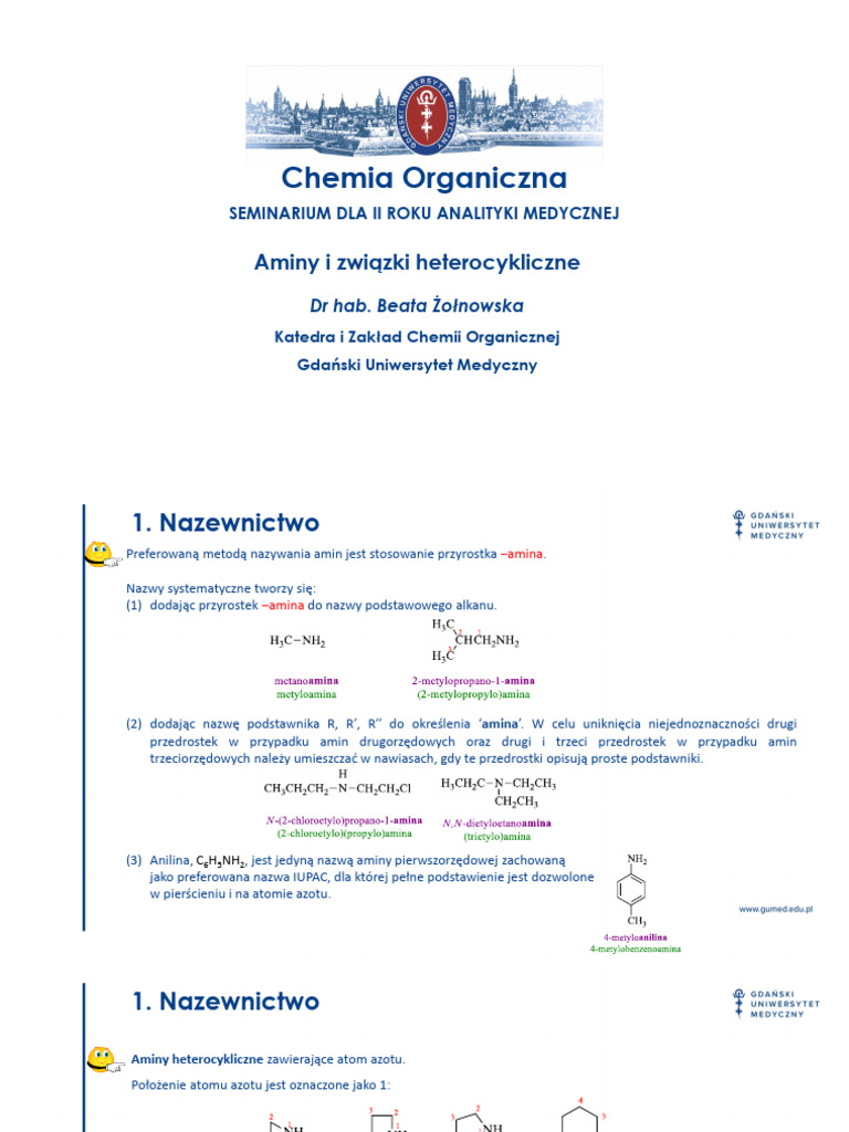 Aminy Heterocykle Nitrozwiazki Aminokwasy I Peptydy | PDF