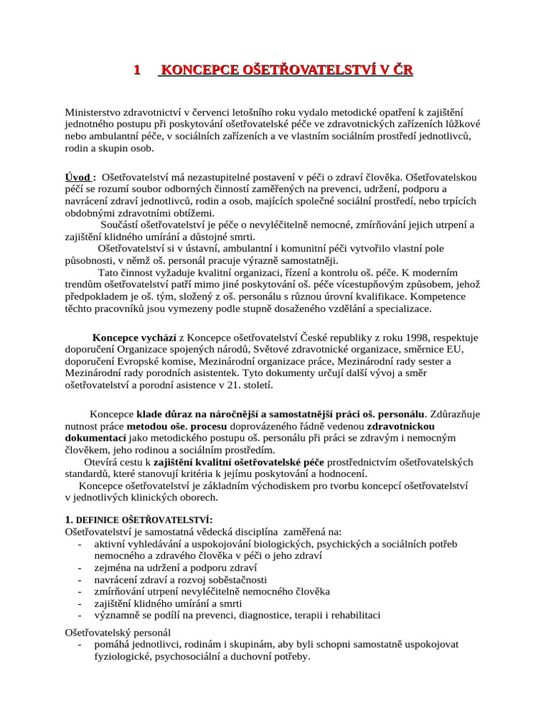 Koncepce Osetrovatelstvi V CR | PDF