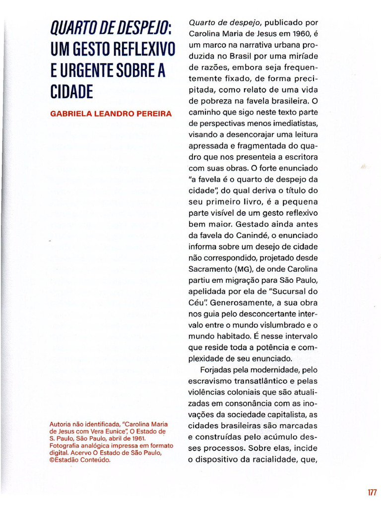 Quarto de Despejo Um Gesto Reflexivo e U | PDF