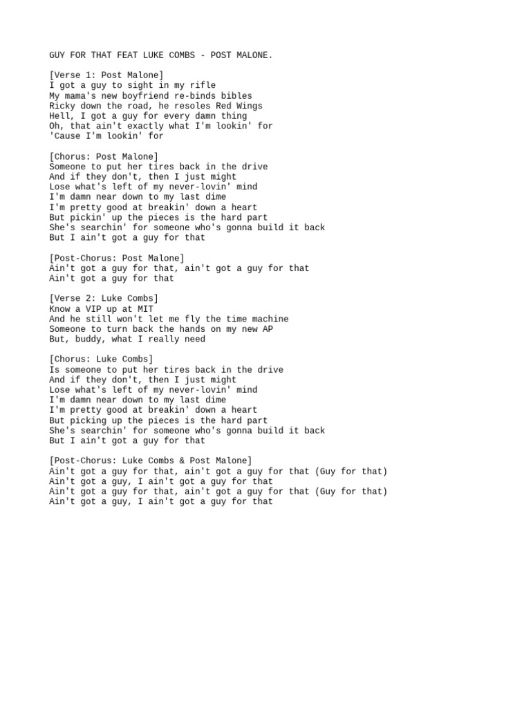 Guy For That Feat Luke Combs - Post Malone | PDF