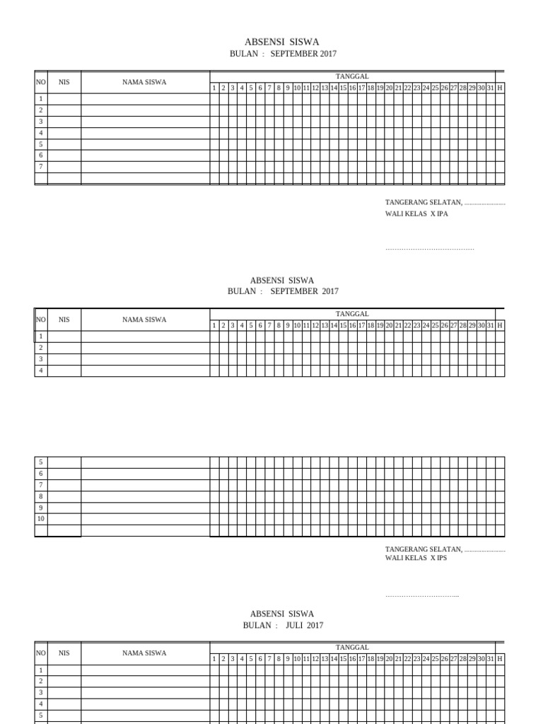 Absen Siswa 17-18 | PDF