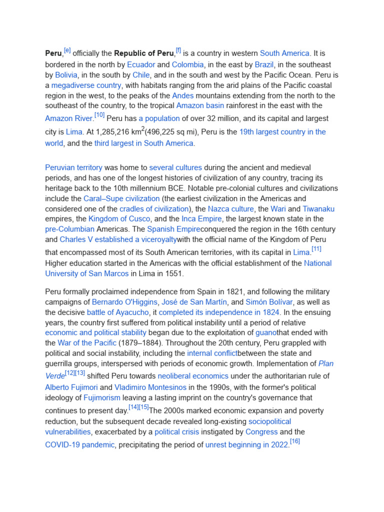 Overview of Peru: Geography and Culture | PDF | Peru | South America