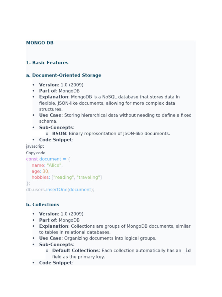 MongoDB features | PDF | Mongo Db | Java Script MongoDB features | PDF | Mongo Db | Java Script