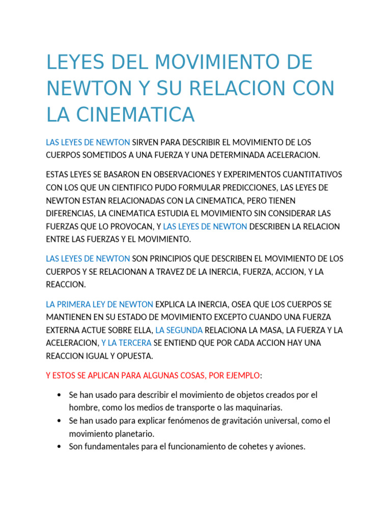Leyes de Newton y Cinemática Explicadas | PDF | Fuerza | Las leyes del ...