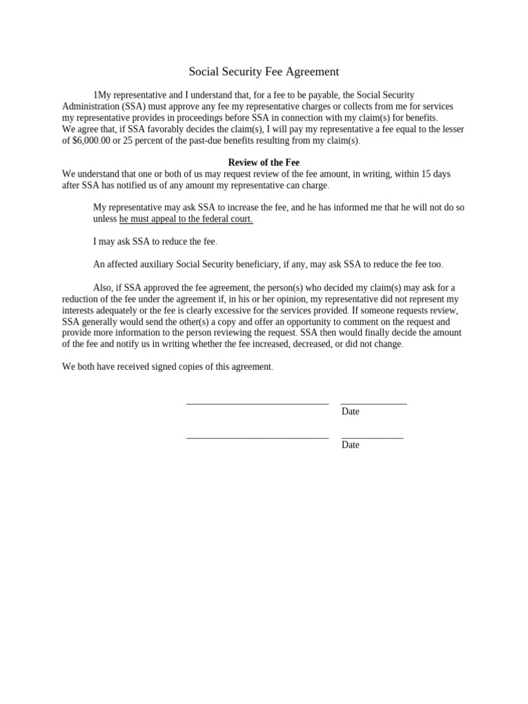 Social Security Fee Agreement Guide | PDF