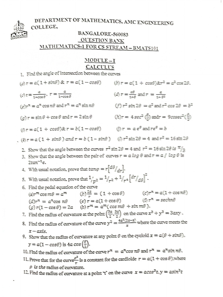 BMATS101 Question Bank | PDF