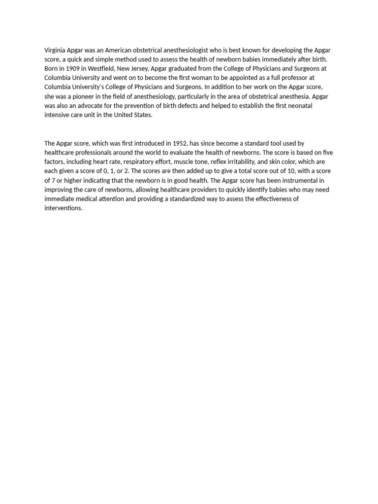 Virginia Apgar Score Overview | PDF